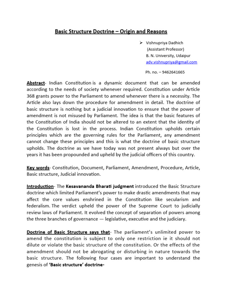 (Presented) Basic Structure Doctrine - Origin and Reasons | PDF ... (Presented) Basic Structure Doctrine - Origin and Reasons | PDF ...