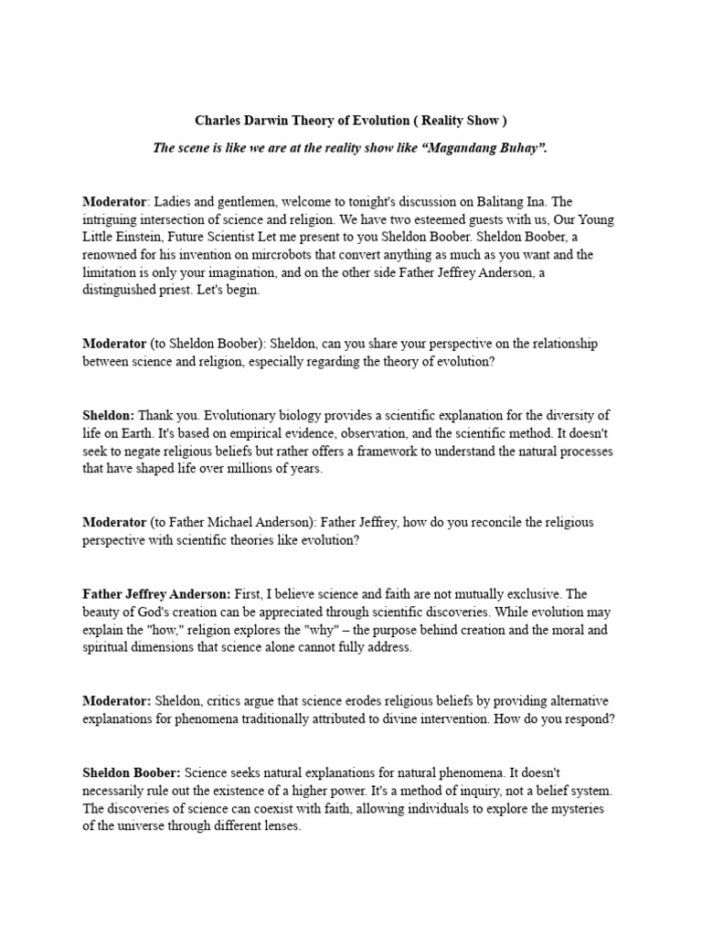 Charles Darwin Theory of Evolution Script | PDF | Creationism | Science
