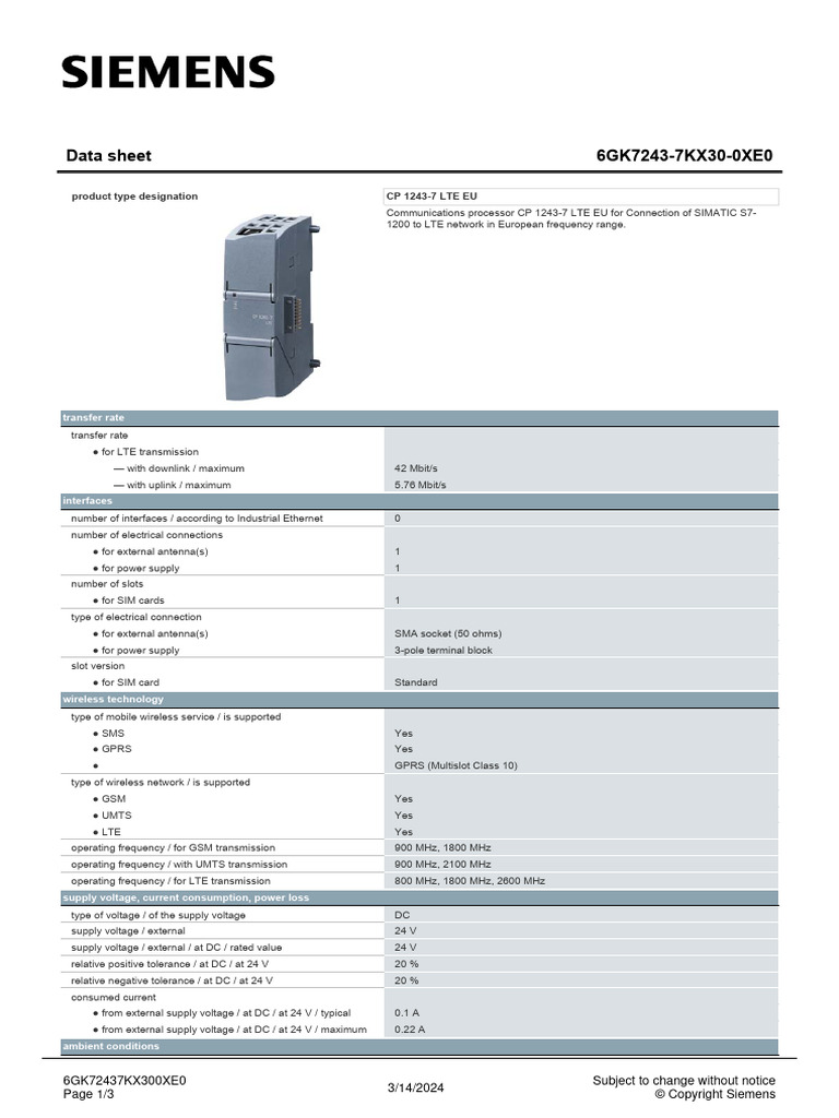 CP 1243-7 LTE - 6GK72437KX300XE0_datasheet_en | PDF | General Packet Radio Service | Lte ...