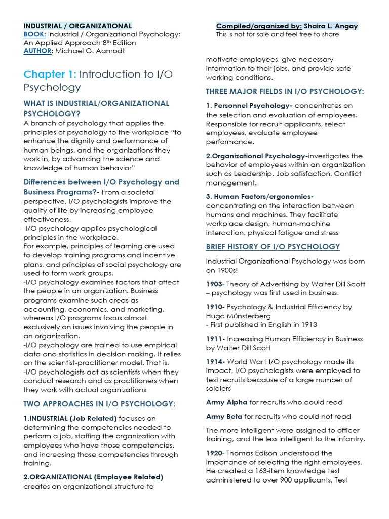 Industrial Organizational Psychology 8th Ed Notes | PDF | Recruitment ...