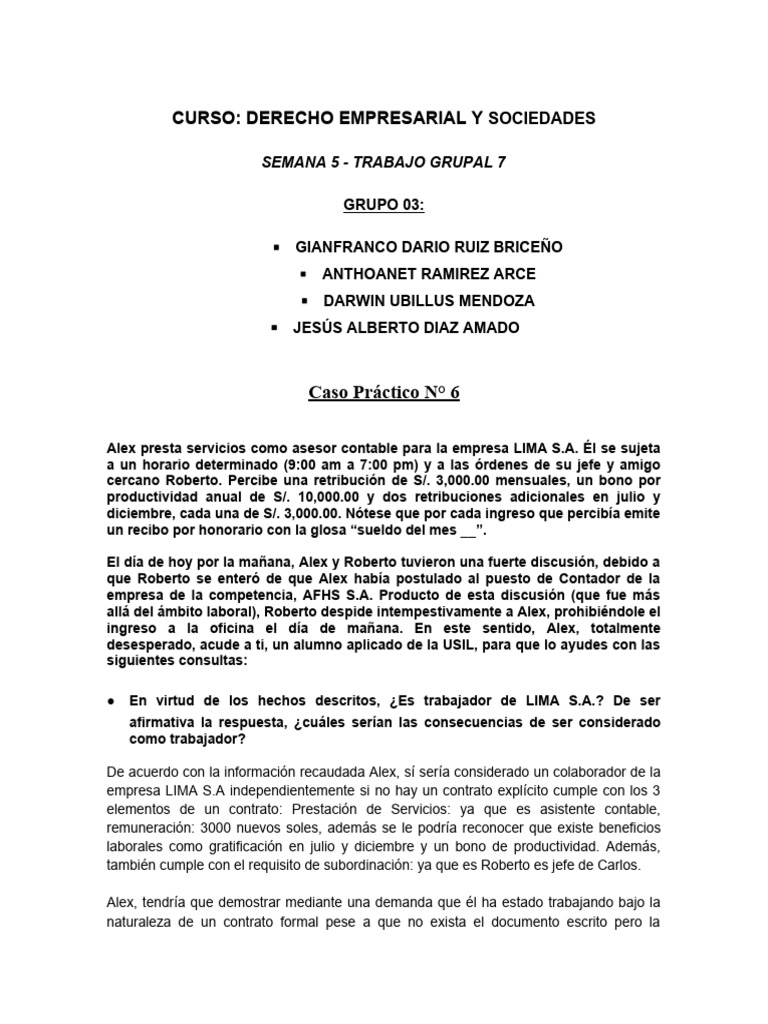 Caso Práctico 6 grupo nº3 - Derecho Laboral | PDF | Derecho laboral | Economias