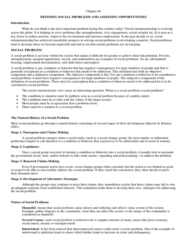 Chapter 06 Defining Social Problems and Assessing Opportunities Module | PDF | Entrepreneurship ...