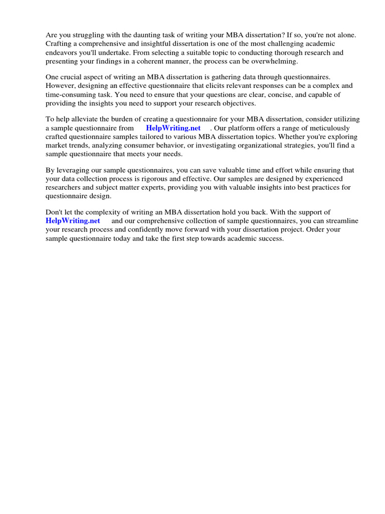 Mba Dissertation Questionnaire Sample | PDF | Questionnaire | Consumer ...