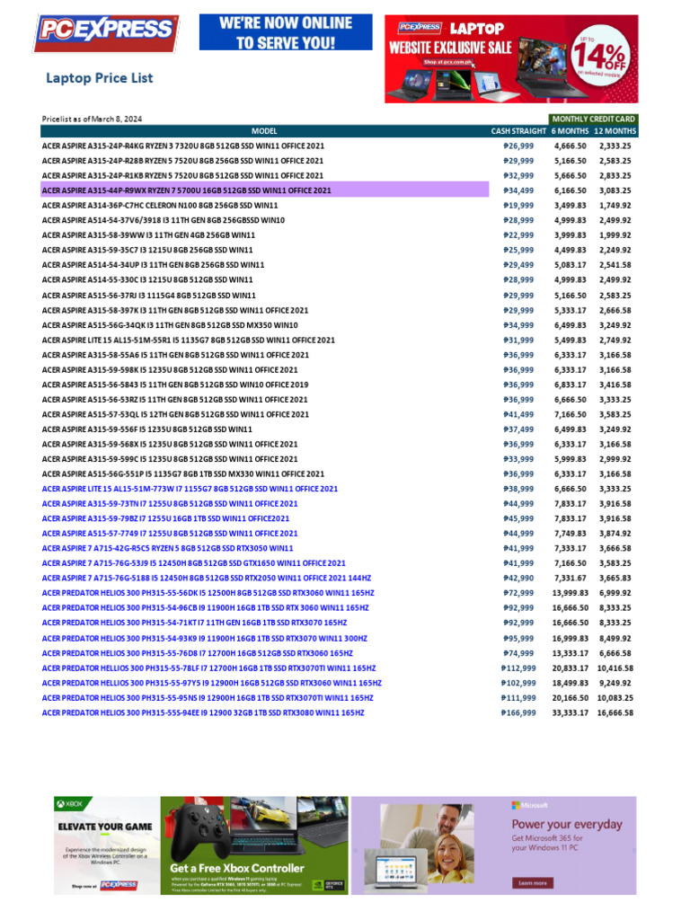 PC Express Laptop Pricelist | PDF | Personal Computing | Video Game ...