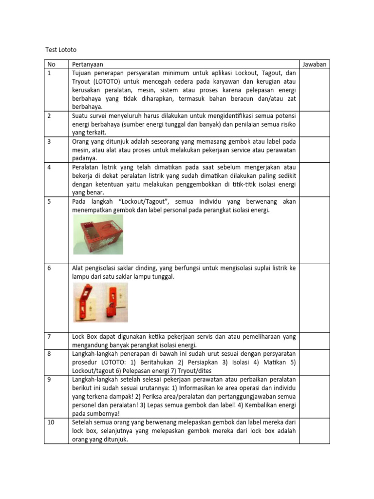 Prosedur LOTOTO untuk Keamanan Kerja | PDF