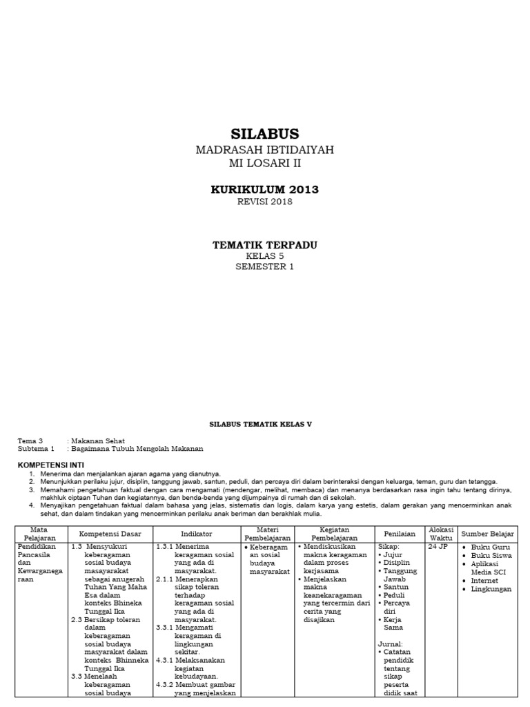 Silabus Kelas 5 Tema 3 | PDF | Karier & Perkembangan | Sains & Matematika