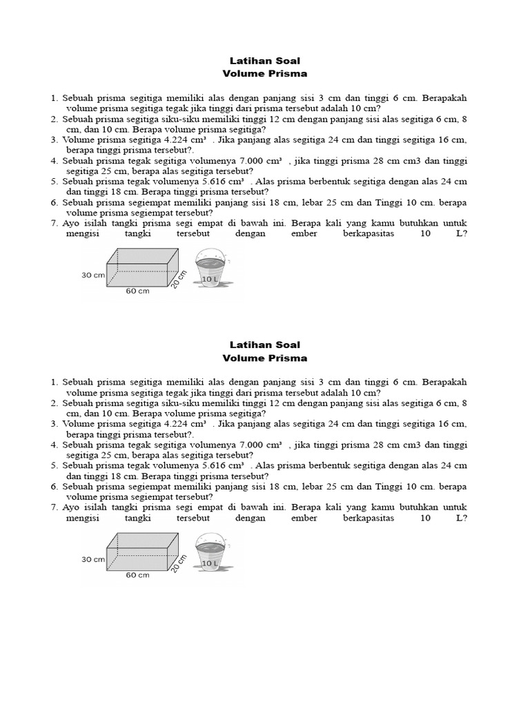Soal Volume Prisma Segitiga dan Segiempat | PDF