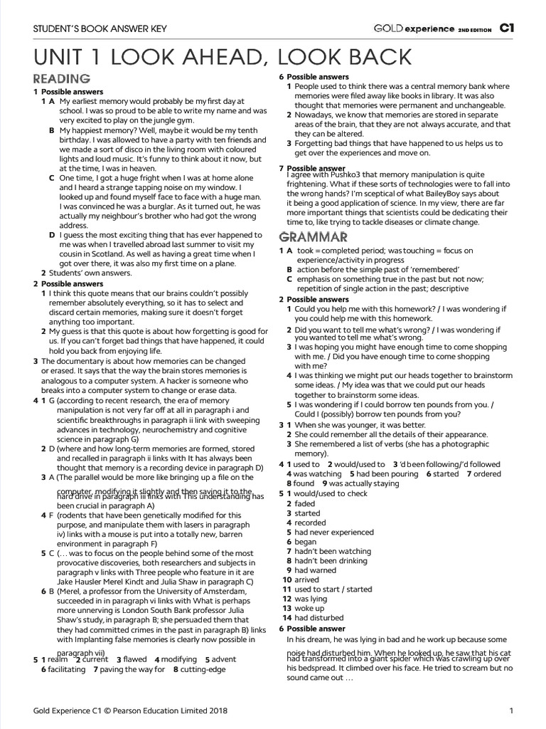 PDF Gold Experience c1 SB Answer Key - Compress | PDF