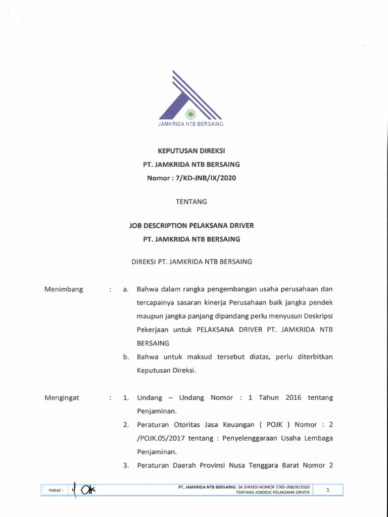 Contoh SK Driver Perusahaan | PDF