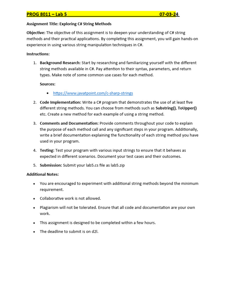 PROG 8011- lab 5- W24 | PDF | C Sharp (Programming Language) | Computer Program