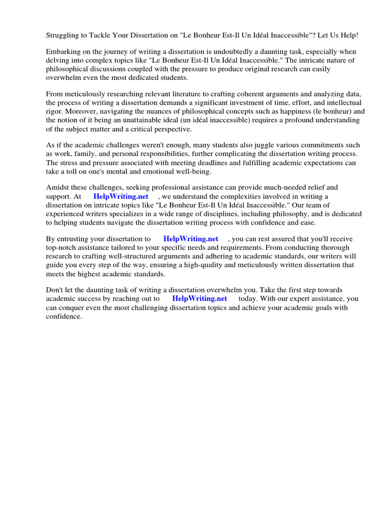 Le Bonheur Est Il Un Ideal Inaccessible Dissertation | PDF | Thesis Le Bonheur Est Il Un Ideal Inaccessible Dissertation | PDF | Thesis