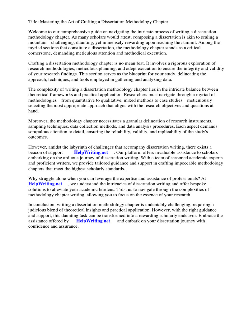 How To Write A Dissertation Methodology Chapter Pdf Methodology