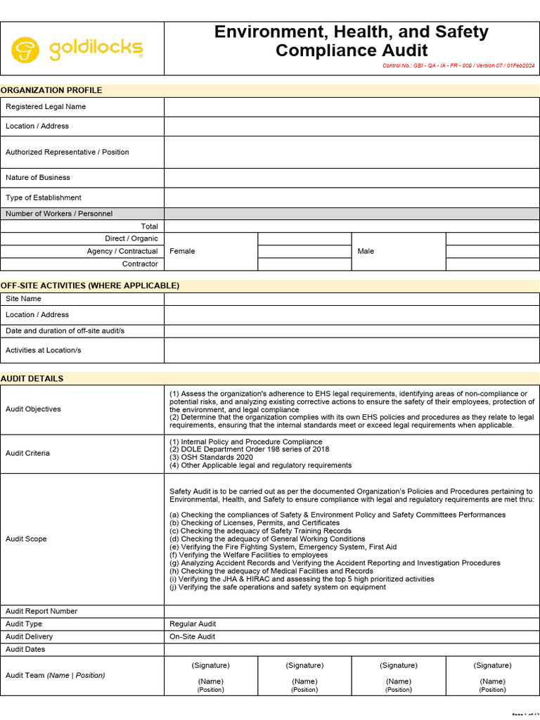 EHS Audit Checklist | PDF | Electrician | Personal Protective Equipment