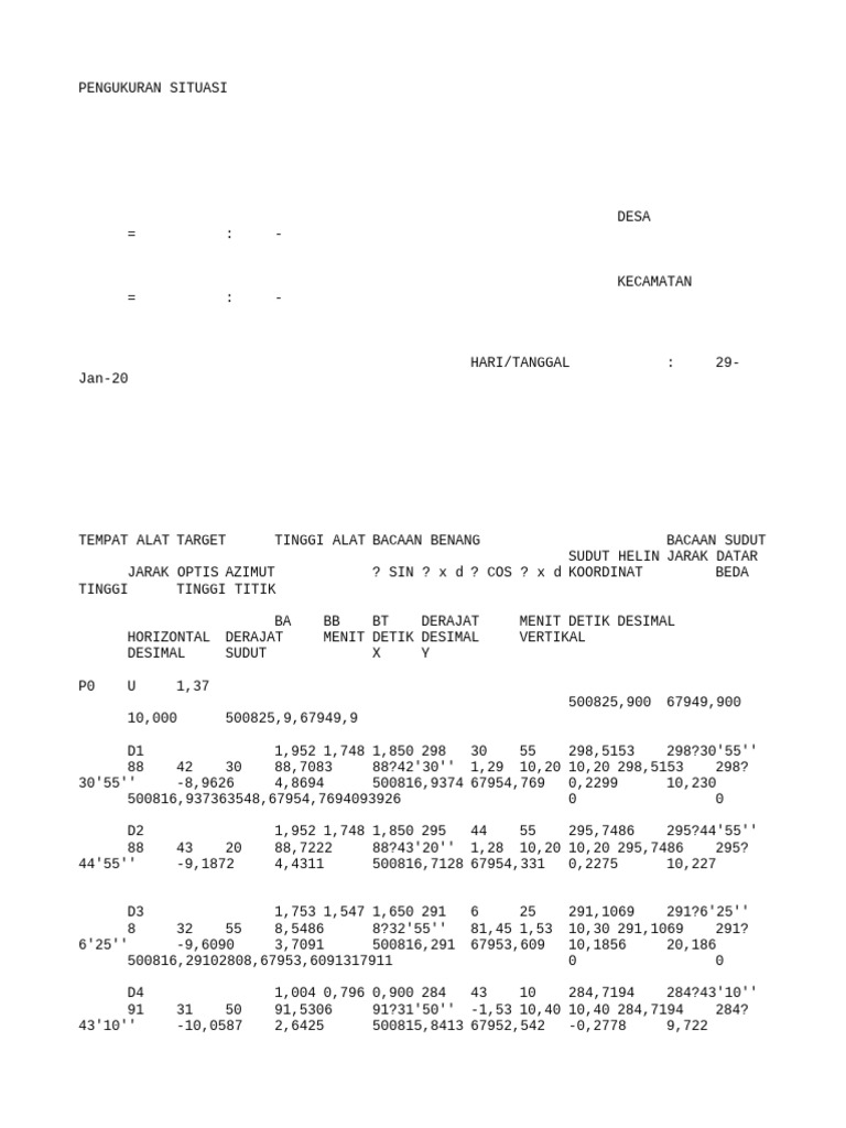 Data Ukur Theodolite | PDF