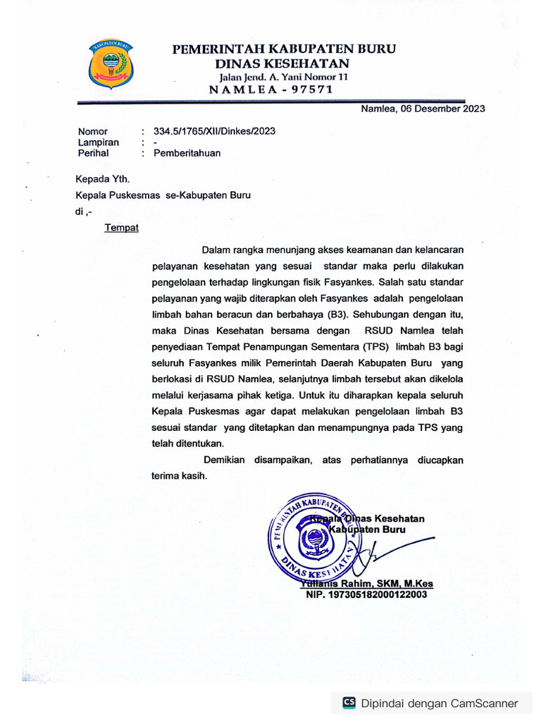 Permohonan MOU Pengolahan Sampah DINKES | PDF