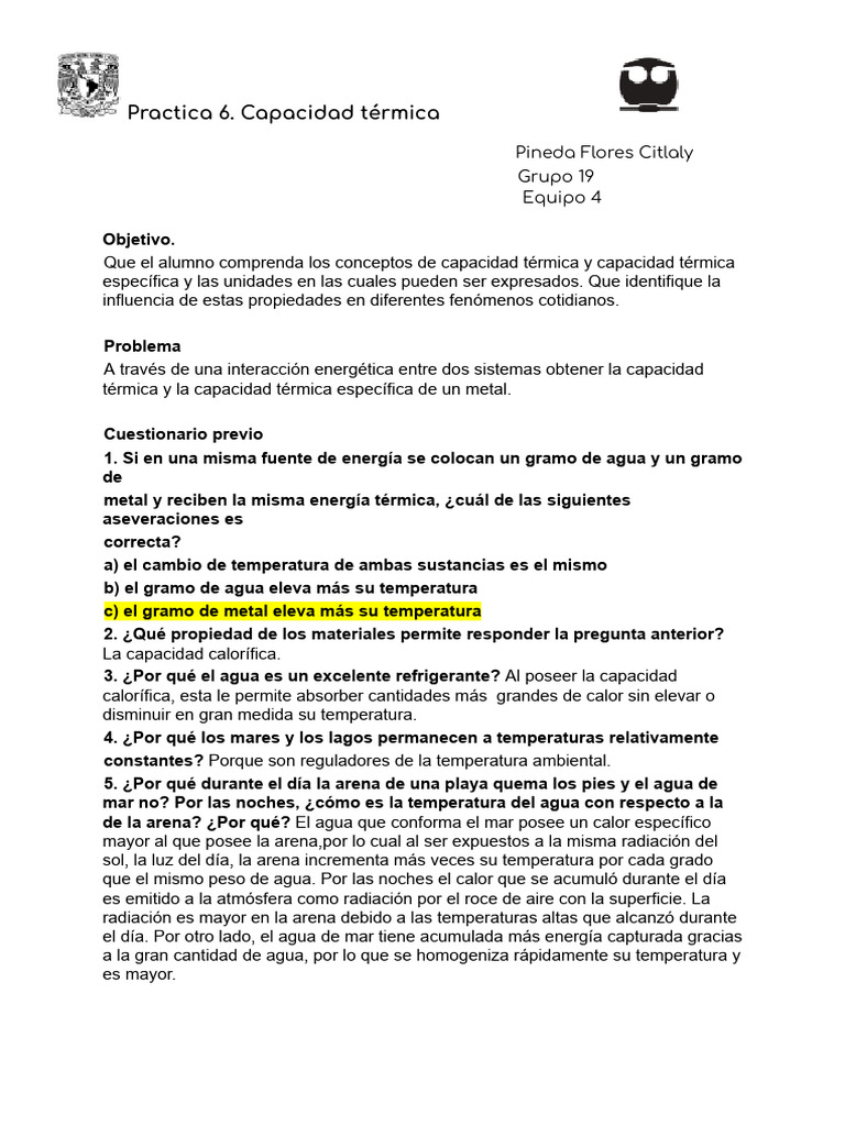Capacidad Térmica y Específica en Metales | PDF