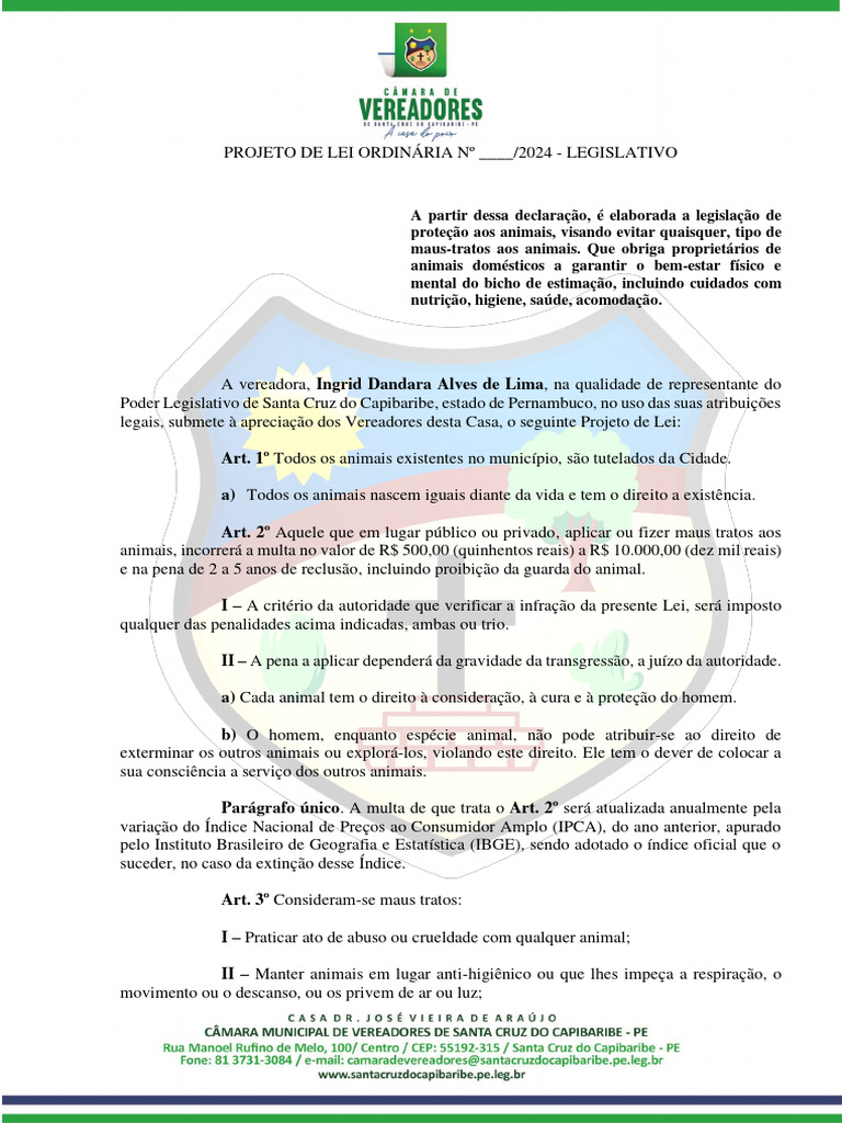 Modelo Projeto de Lei | Download grátis PDF | Vereador