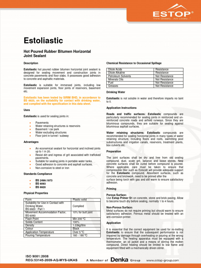Waterstop - Estoliastic - Data Sheet - 050304 | PDF | Concrete | Road ...