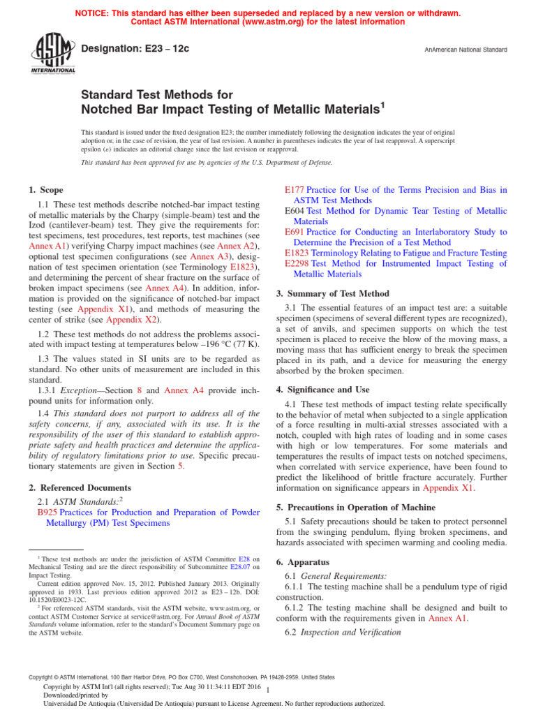 Astm E23-12c | PDF | Fracture | Temperature