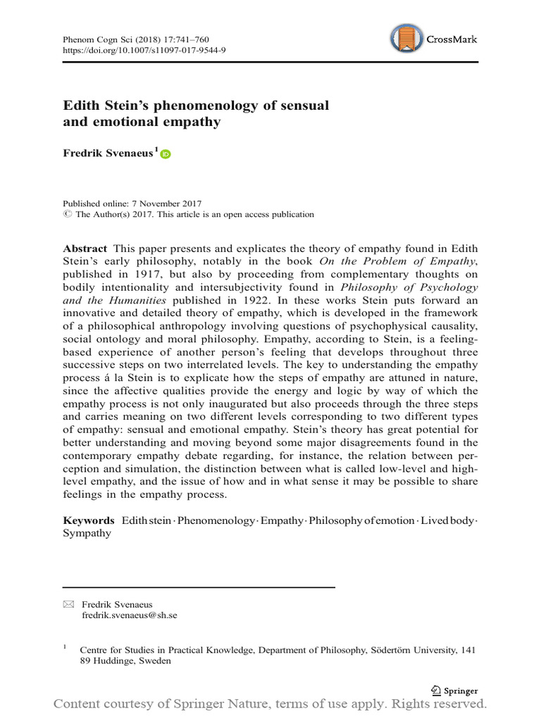Edith Steins Phenomenology of Sensual and Emotion | PDF | Empathy | Experience