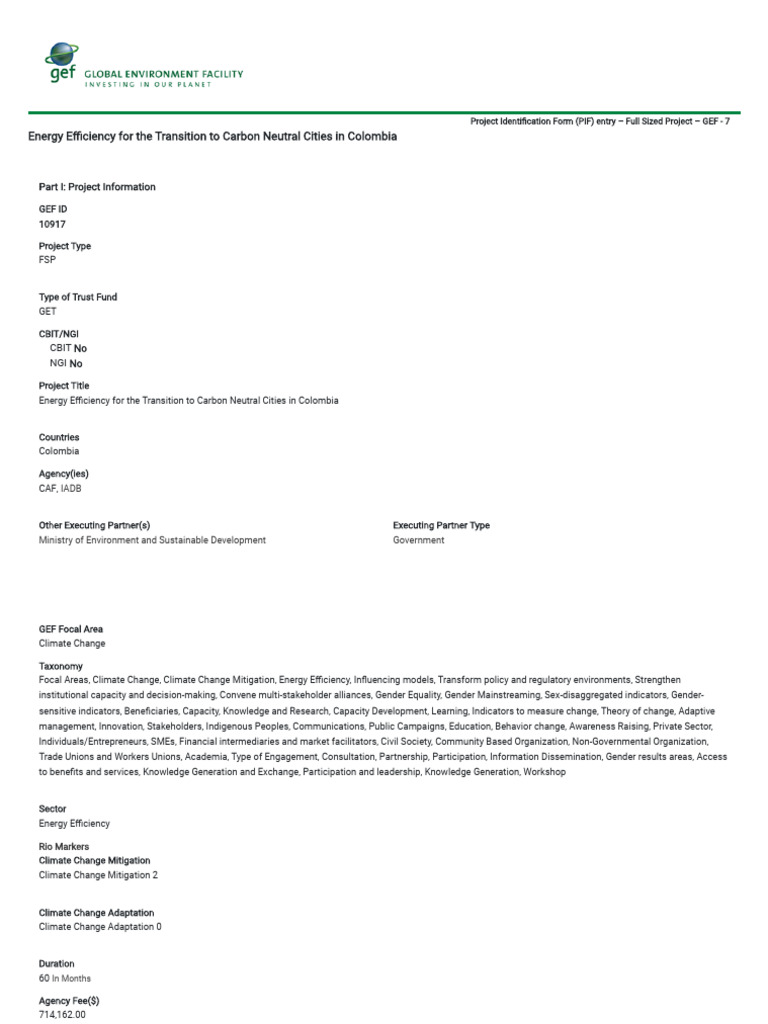 PIF Project Identification Form | PDF | Efficient Energy Use | Energy ...