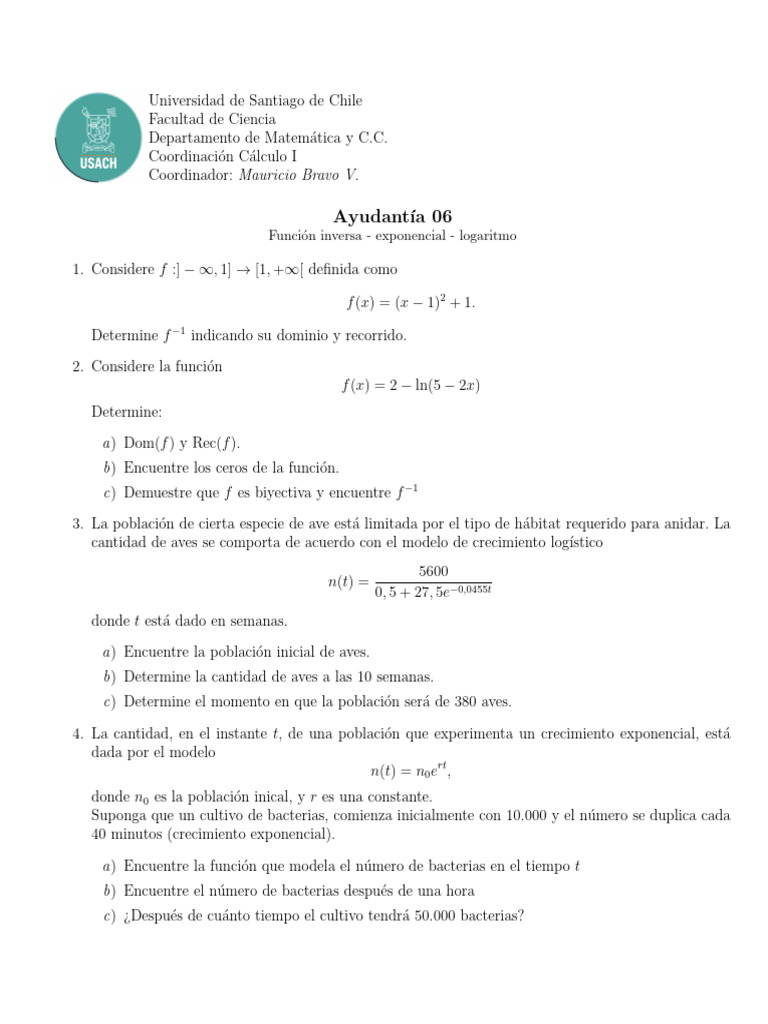 Ayudant Ia 06: Funci On Inversa - Exponencial - Logaritmo | Descargar gratis PDF | Logaritmo ...