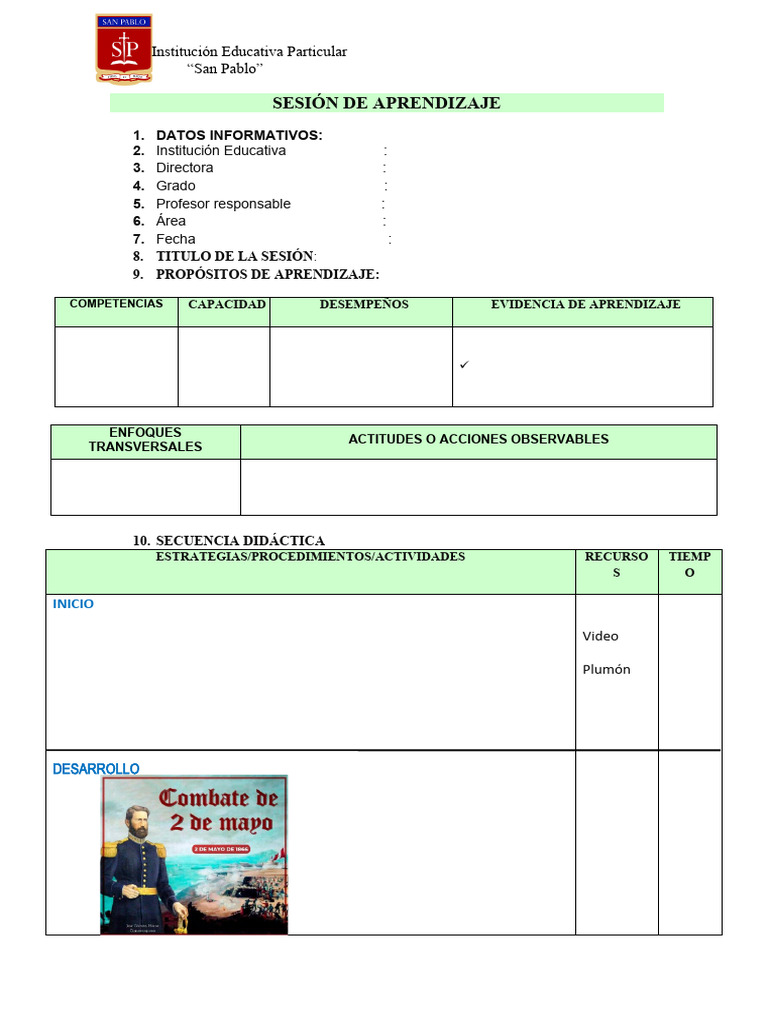 Sesión de Aprendizaje Primaria | PDF