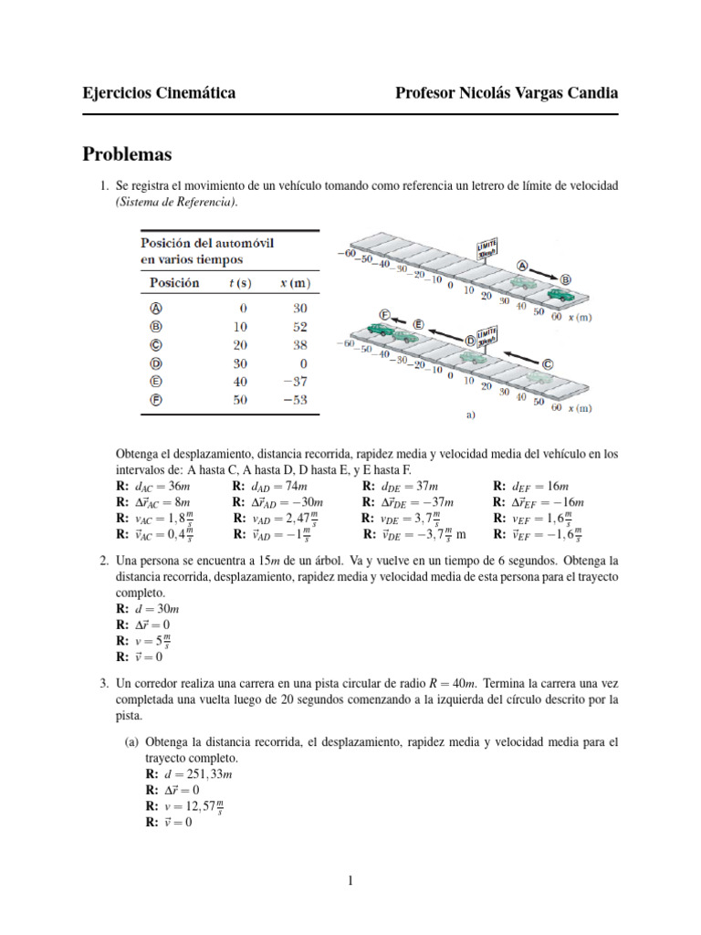 Ejercicios Cinemática | PDF | Velocidad | Física