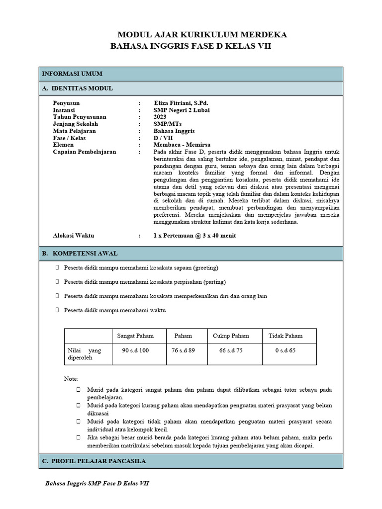 Contoh Modul Ajar (Repaired) | PDF