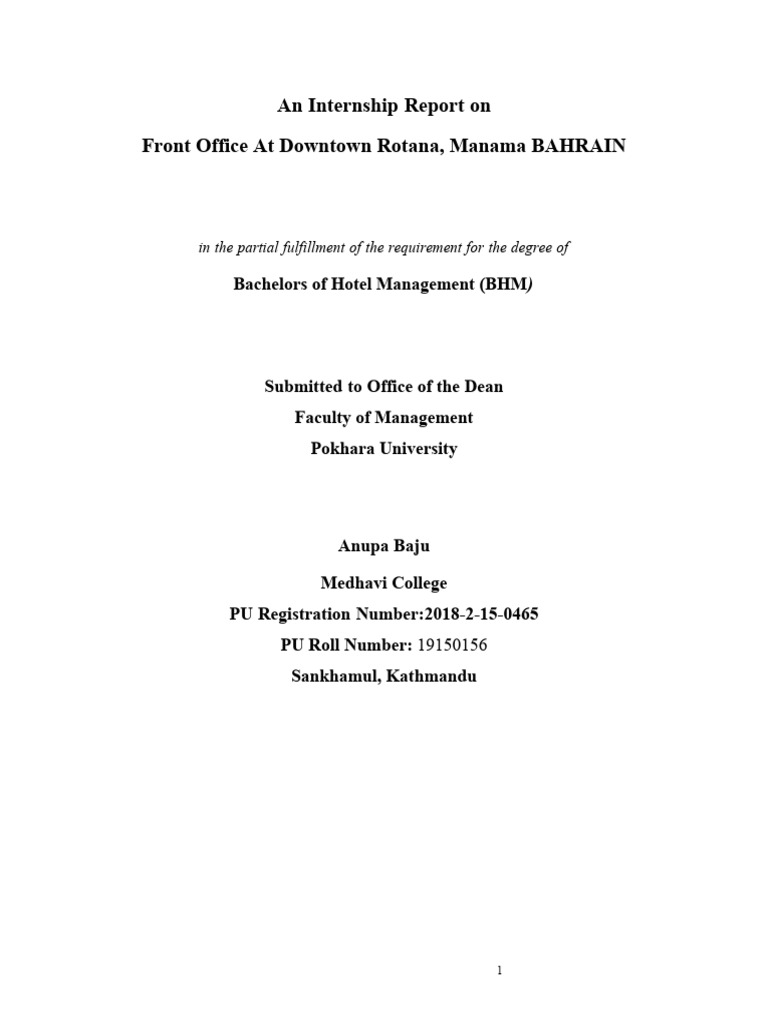 Internship Report-Anupabaju-7th Sem | PDF | Hotel