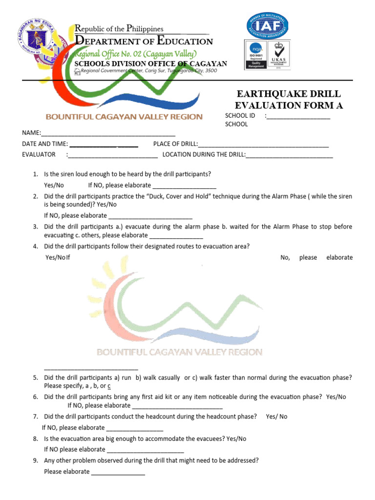 Earthquake Drill Evaluation Tool | PDF | Emergency Evacuation ...