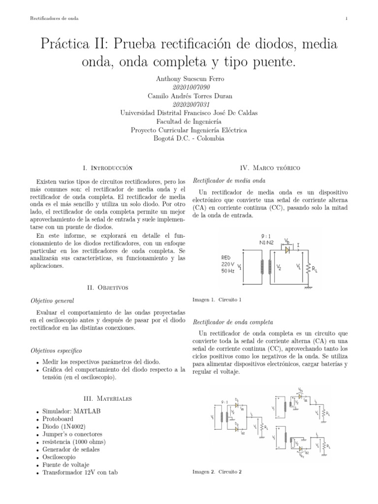 Practica 2 | PDF | Rectificador | Red eléctrica
