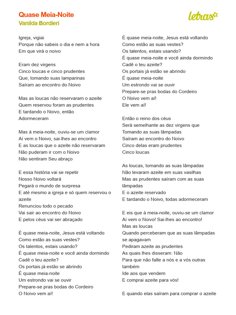 QUASE MEIA-NOITE - Vanilda Bordieri (Impressão) | PDF