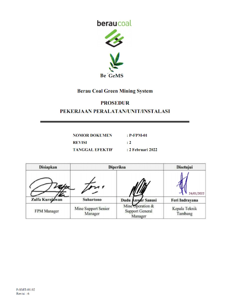 P-FPM-01 - Prosedur Pekerjaan Peralatan Unit Dan Instalasi | PDF