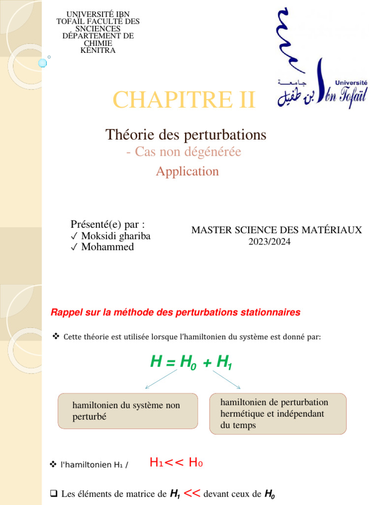 Theorie de Perturbation Application | PDF