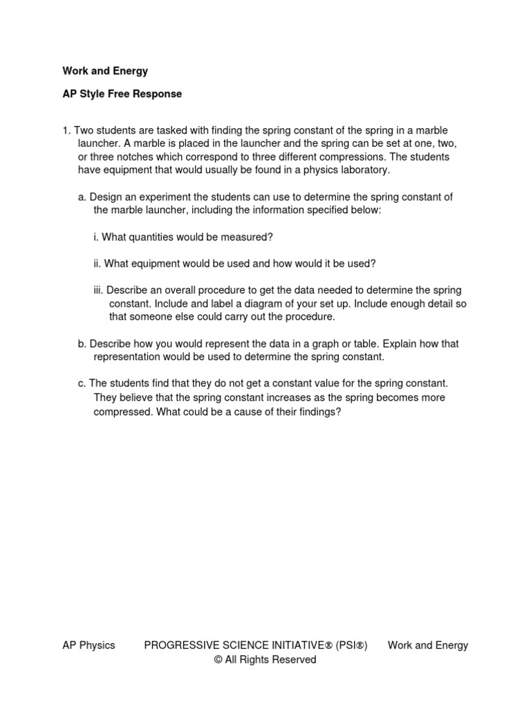 Ap Phys1 - Work and Energy Ap Style Free Response Questions - 2023 12 ...
