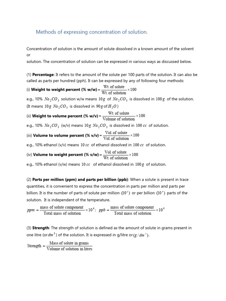 3 Jee Chemistry Solutions Methods Of Expressing Concentration Of