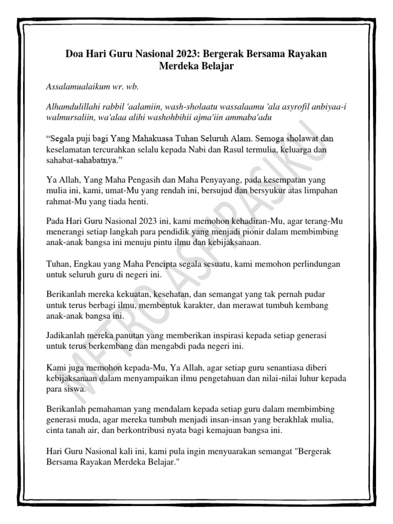 Doa Hari Guru Nasional 2023 | PDF