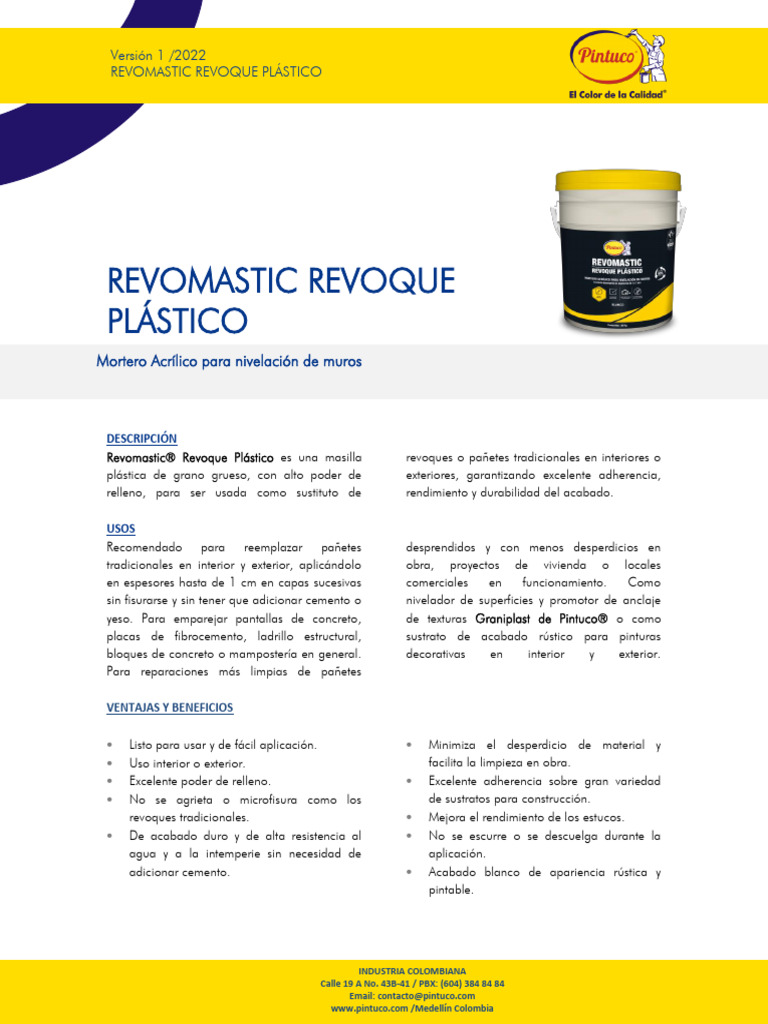 Revomastic Revoque Plastico | PDF | Materiales de construcción | Materiales