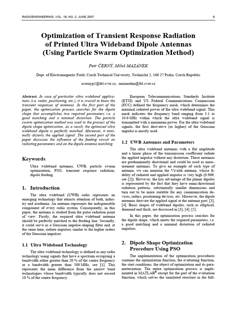 Optimization of Transient Response Radiation of Printed Ultra Wideband Dipole Antennas (Using ...