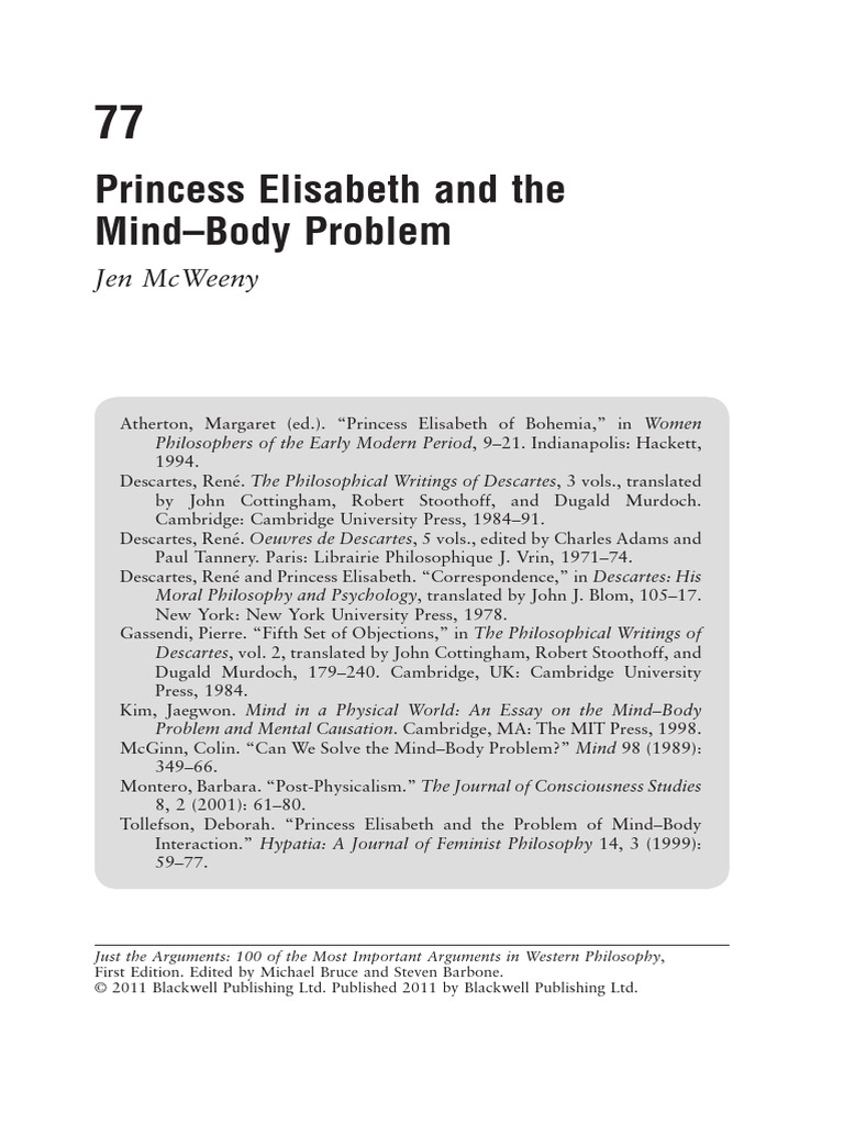 McWeeny - Princess Elisabeth and The Mind-Body Problem | PDF | Mind ...
