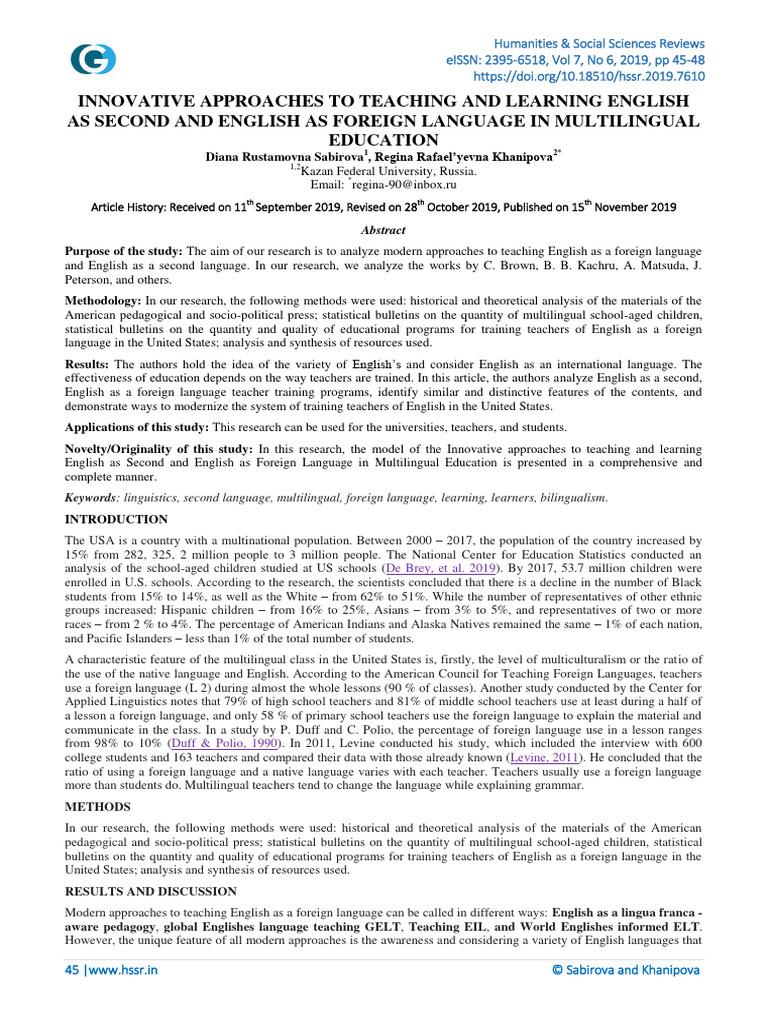 Innovative Approaches To Teaching and Learning English | PDF | English As A Second Or Foreign ...