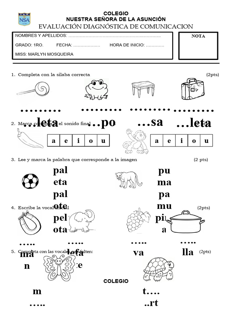 Evaluación Diagnóstica Primer Grado | PDF