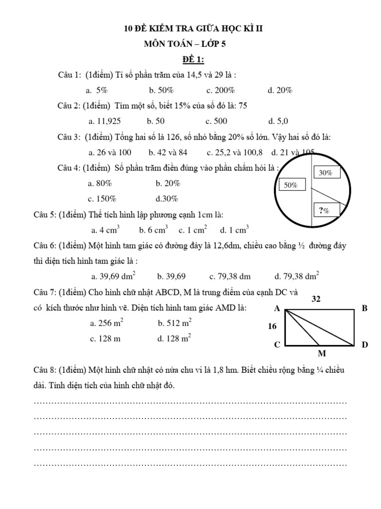 10 ĐỀ ÔN TẬP TOÁN GK2 LỚP 5 | PDF