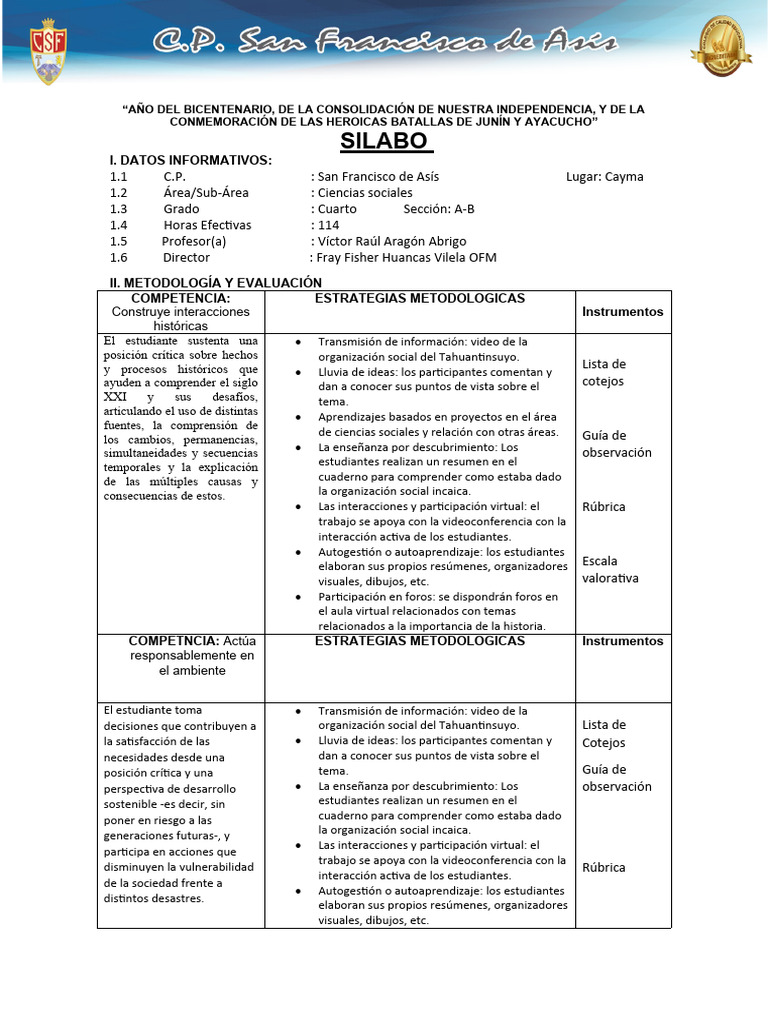 Silabo 2024 IV | PDF | Historia