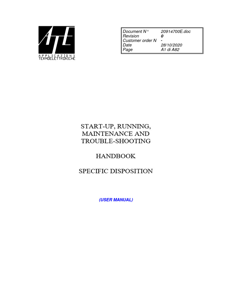 Start-Up, Running, Maintenance and Trouble-Shooting Handbook Specific ...