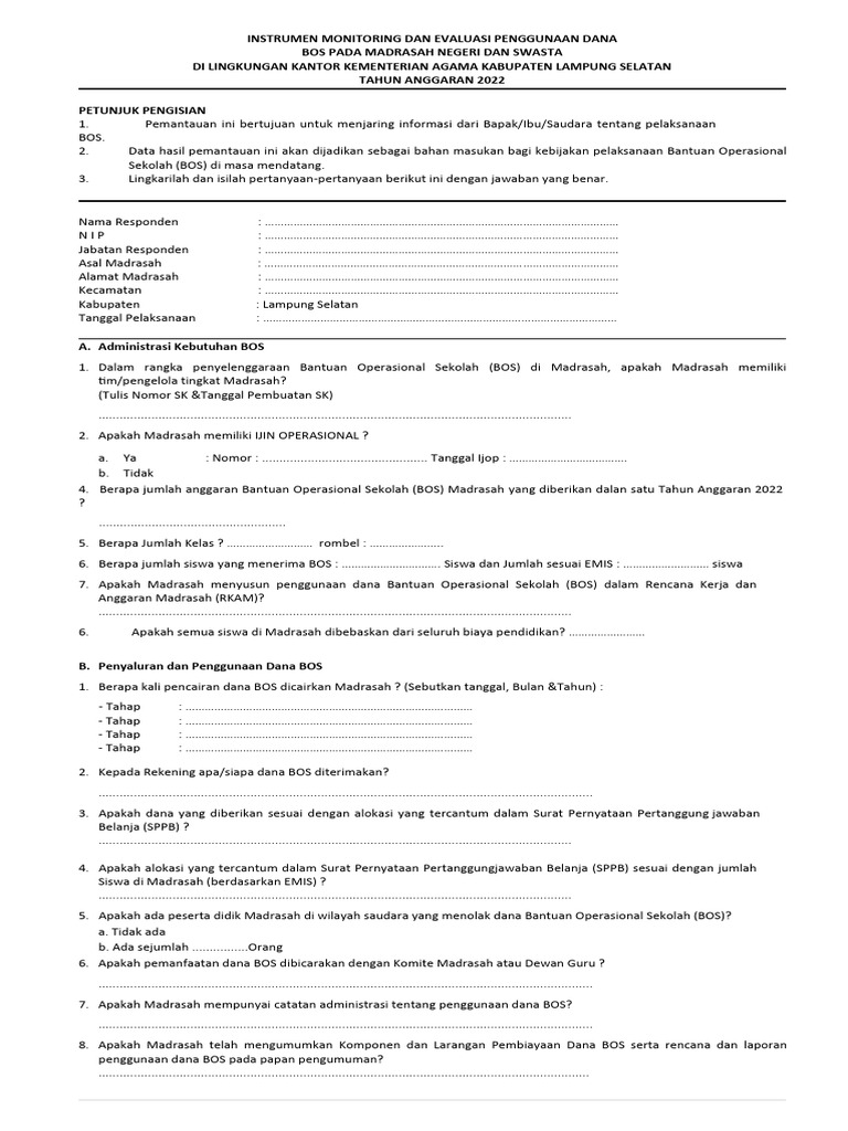 Instrumen Bos 2022 | PDF | Karier & Perkembangan | Bisnis