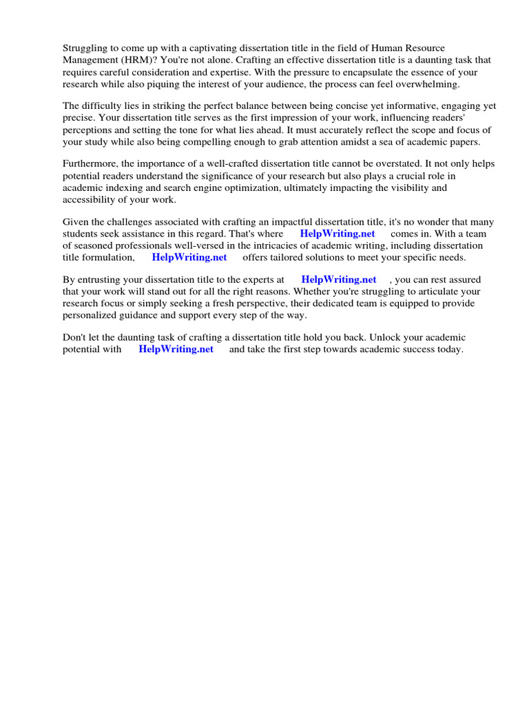 Dissertation Titles Hrm | PDF | Human Resource Management | Thesis