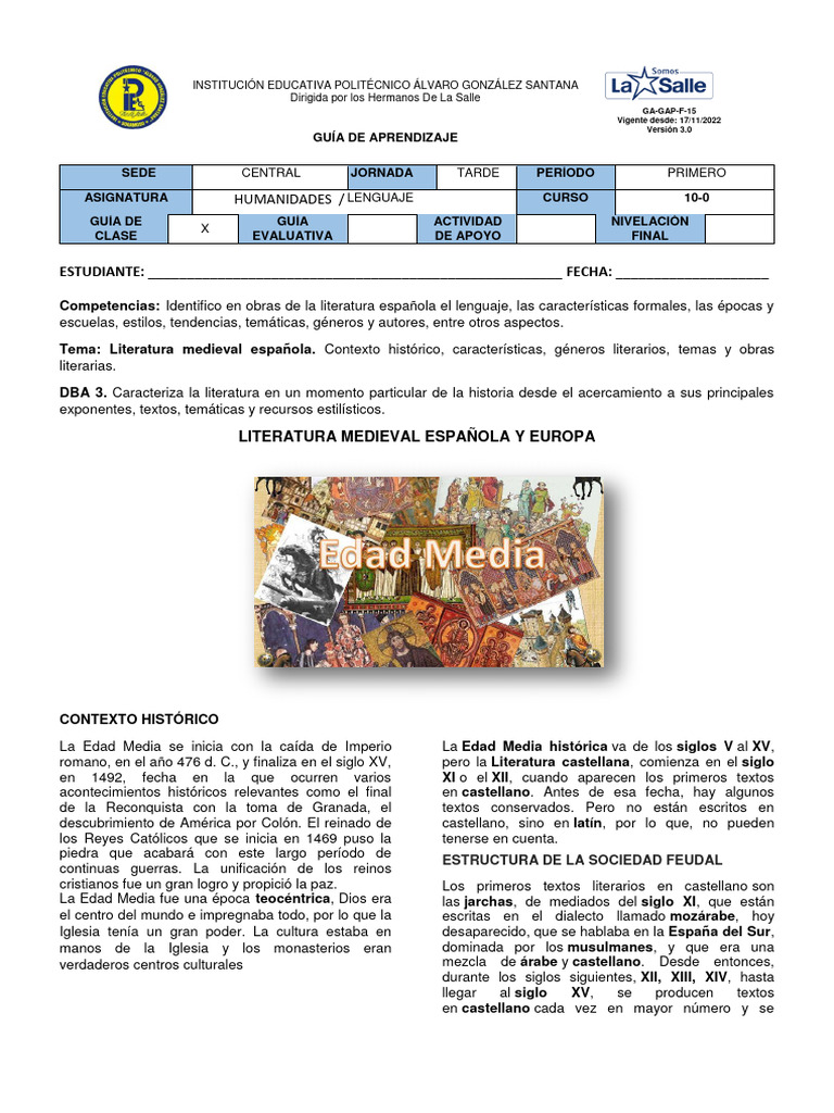 Literatura Medieval Española | PDF | Edades medias | Poesía