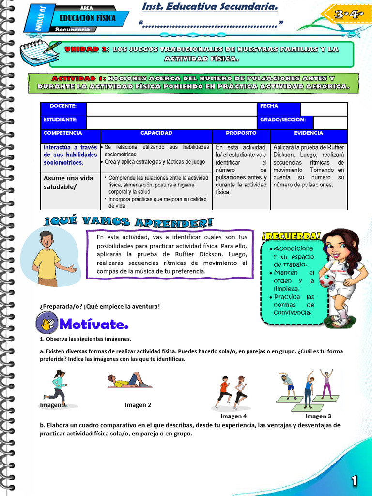 A 3º4° Act 1 Fisica Sem1 | PDF | Ritmo cardiaco | Ejercicio aerobico